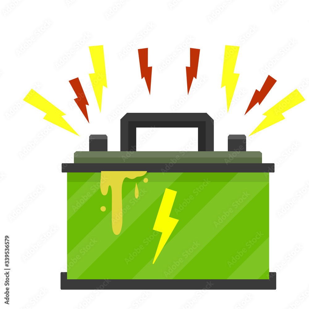 Broken car battery. Rechargeable electricity accumulator. Damaged ...