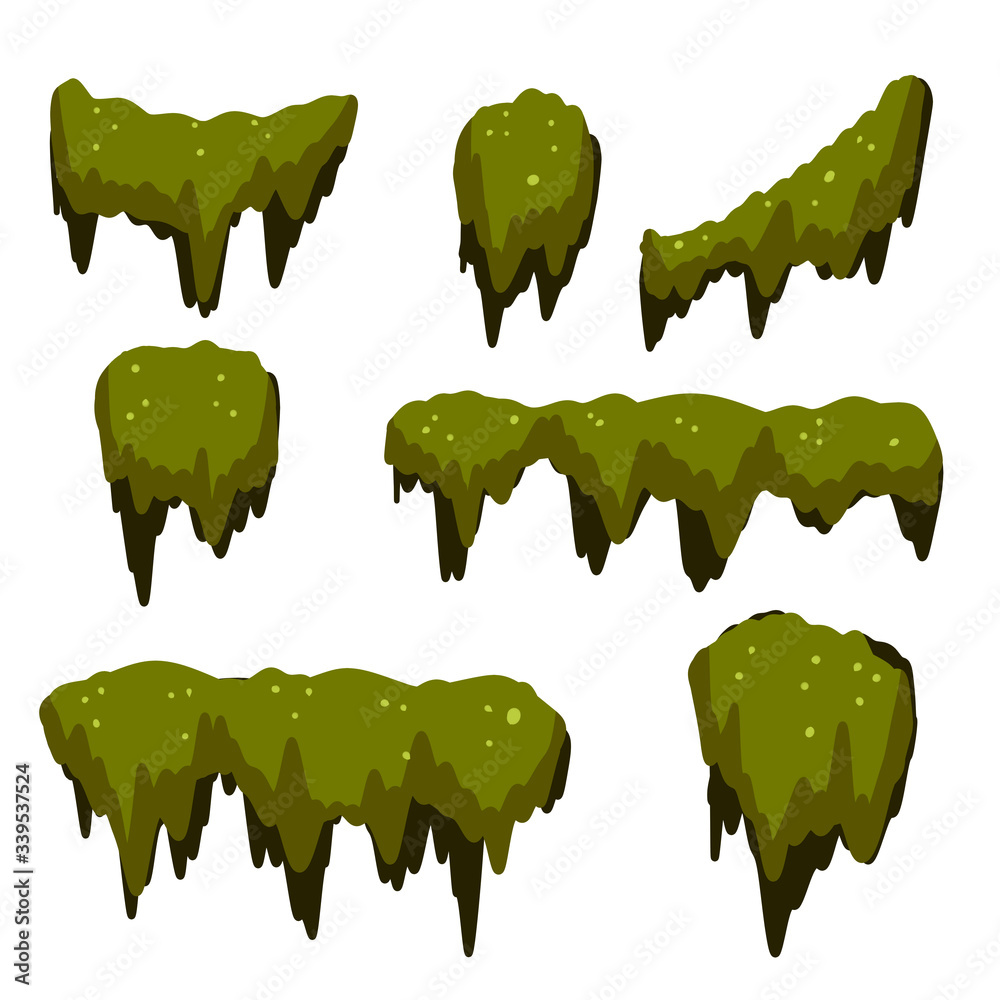 Set of swamp moss of different shapes. Marsh element. bog mud and mold ...