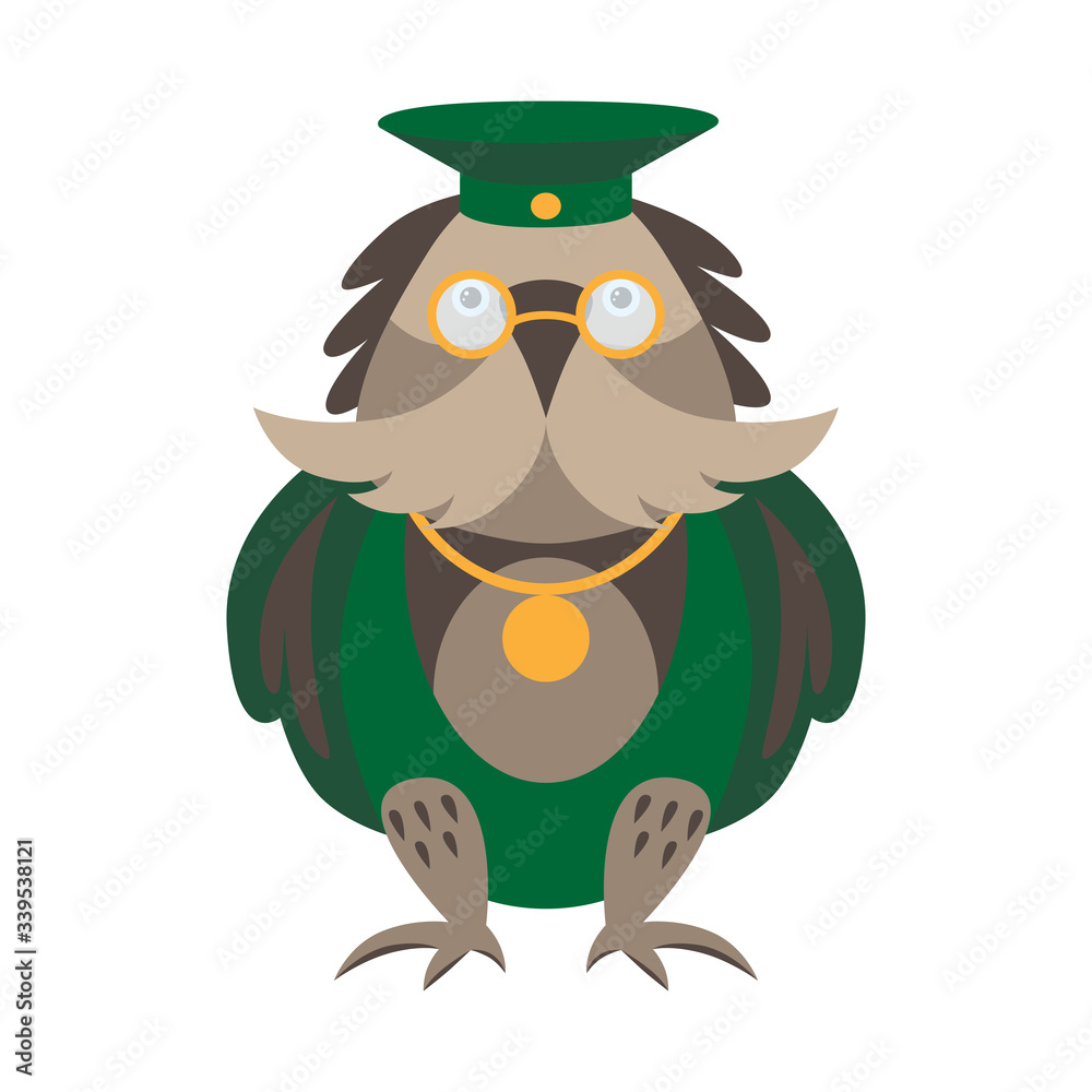Animals and professions. Owl-military, owl-general in uniform and with ...