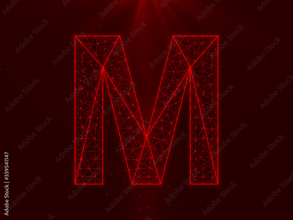 Letter M - futuristic letter symbol polygonal wireframe connections ...