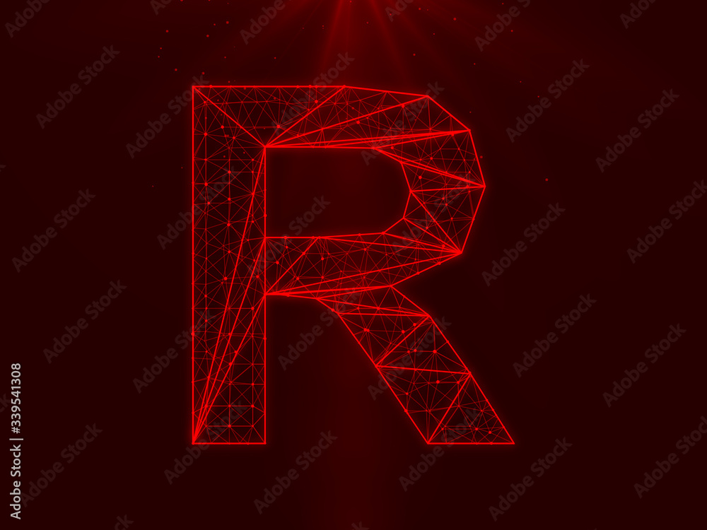 Letter R - futuristic letter symbol polygonal wireframe connections ...