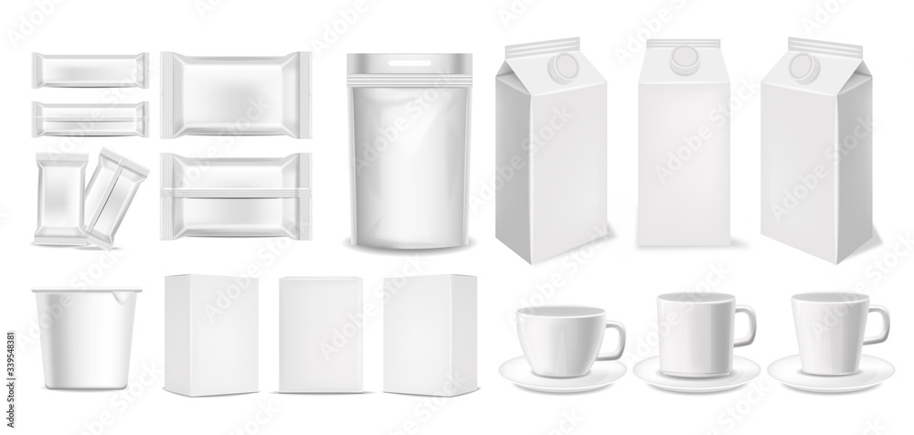 Realistic packages 3d, big set packaging isolated for white background ...