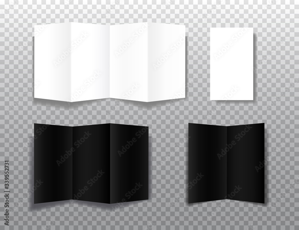 Set of realistic bifold paper brochures on transparent background with ...