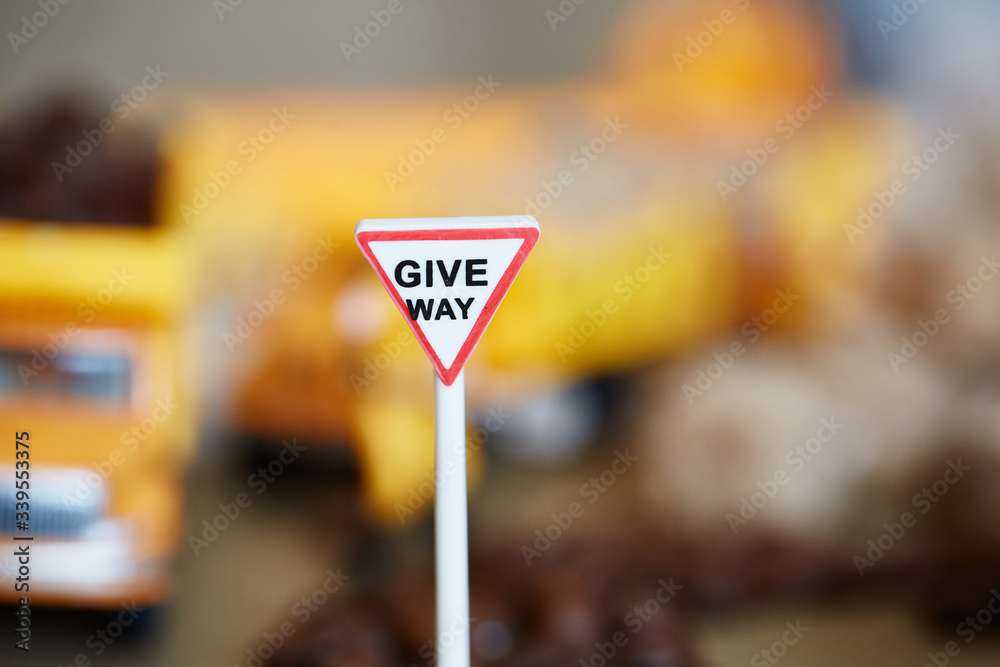 give way. road signs. construction site Stock Photo | Adobe Stock