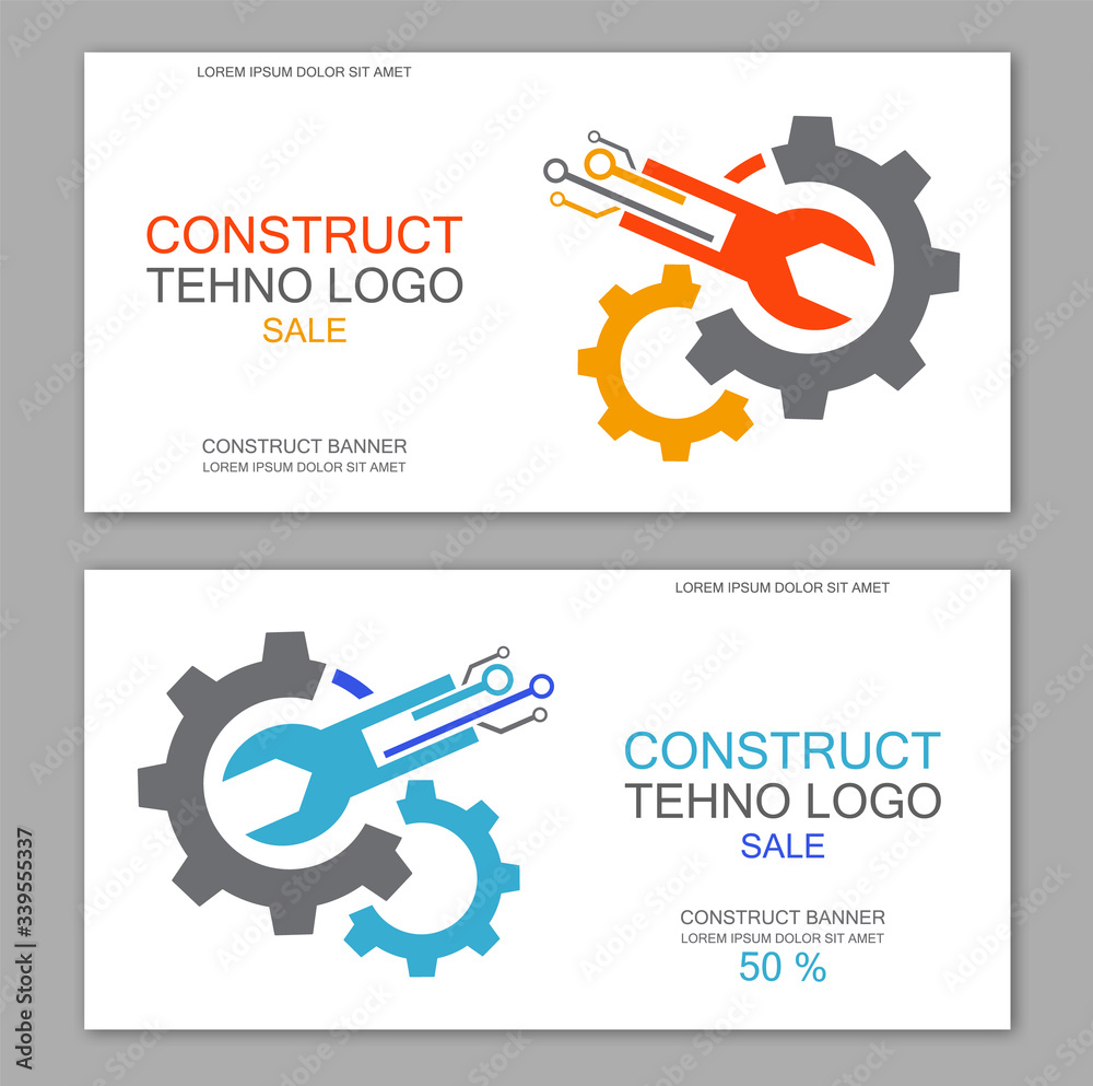Tehno logo, construct icon, mechanical engineering banner, simple text ...