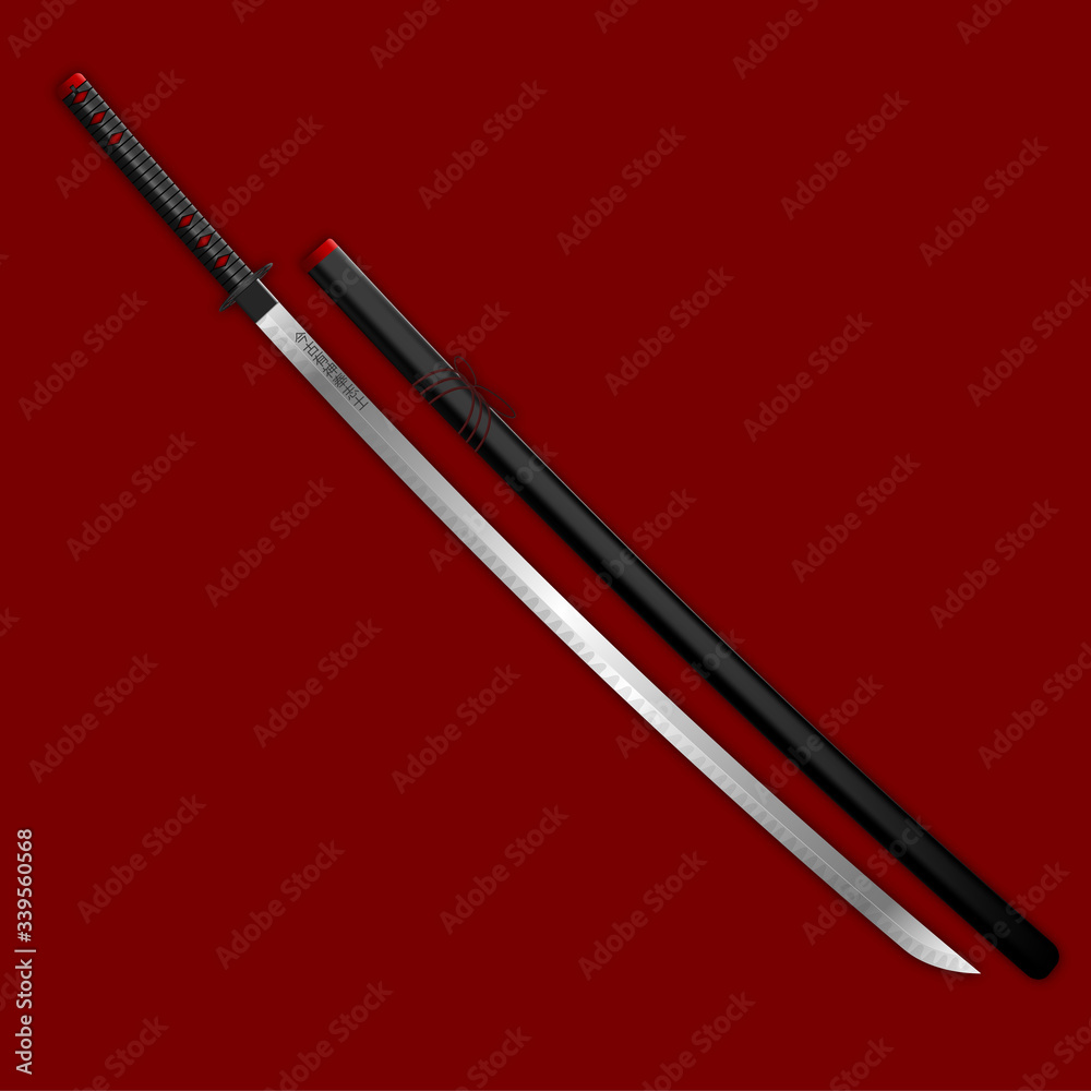 Realistic katana (Japanese sword) illustration. Samurai's weapon. Stock ...