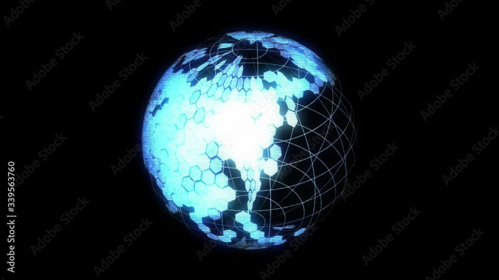 Blue digital Earth Hologram map. Looped Futuristic Animation on a black ...