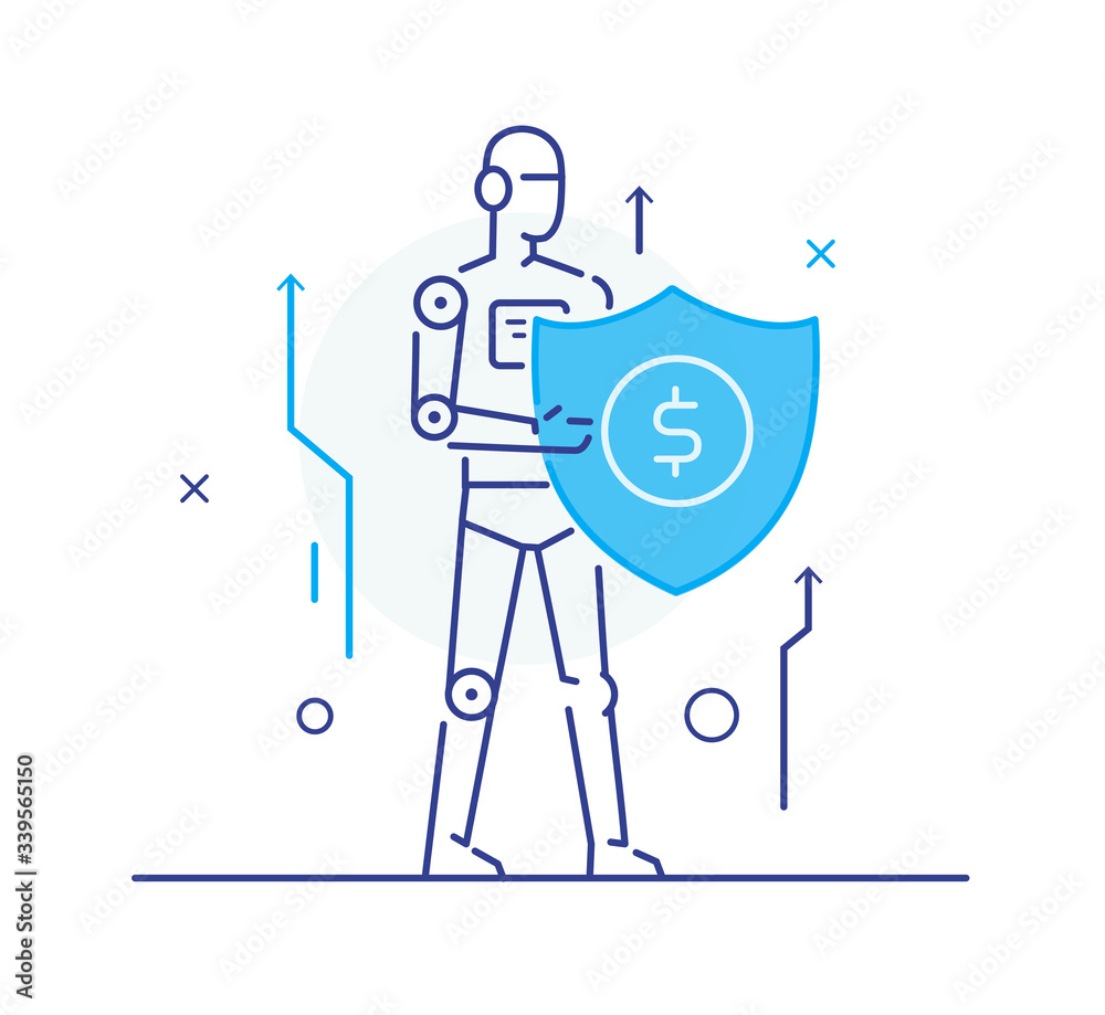 Robot protects the shield. growth charts Success, growth rates. Line ...