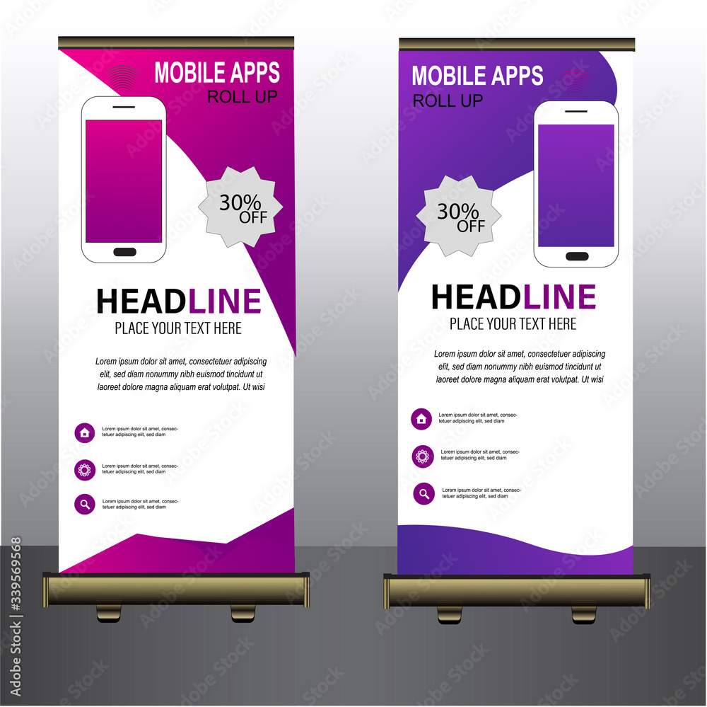 MOBILE APPS Roll up banner template, stand layout, Blue banner ...