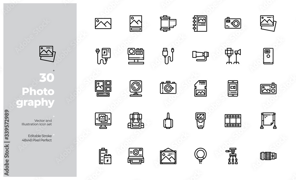 Vector Line Icons Set of Photographer and Photography Equipment Icon ...