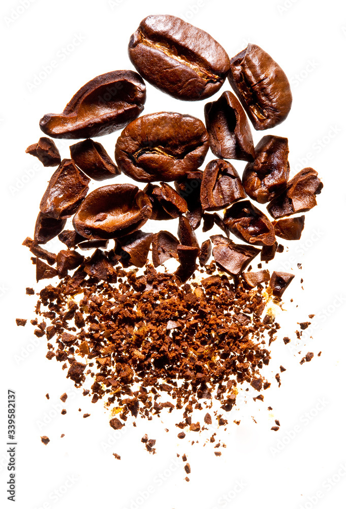 Kaffeebohnen von ganz bis grob gemahlen Stock Photo | Adobe Stock