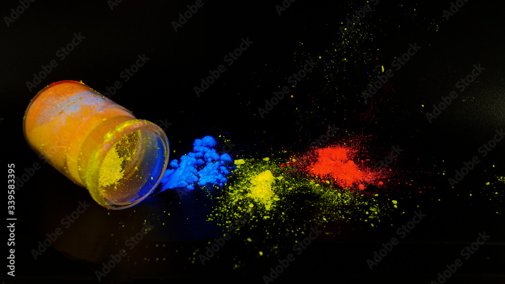 Photoluminescence chemical materials, called fluorescent. Powder glows ...