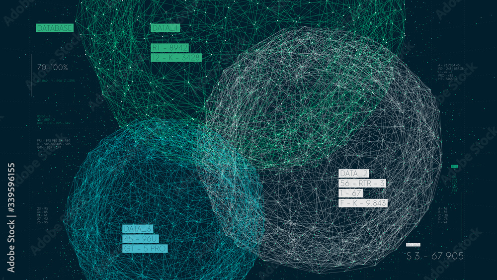 Three databases, data analysis and sorting, digital information field ...