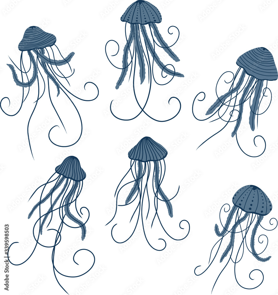 Jellyfish vector illustration. Cute hand draw cartoon jellyfish for ...