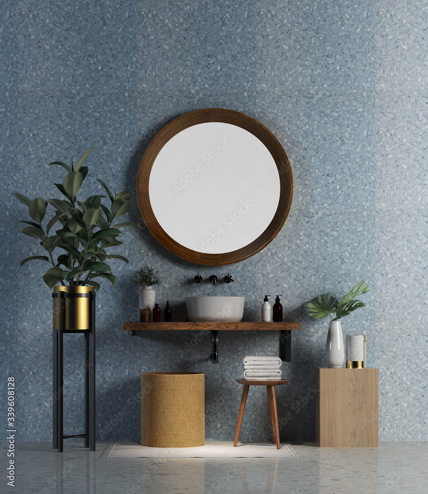 Modern bathroom design interior and blue terrazzo wall texture ...