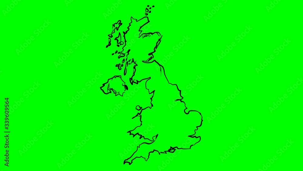 Britain United Kingdom drawing outline map green screen isolated Stock ...