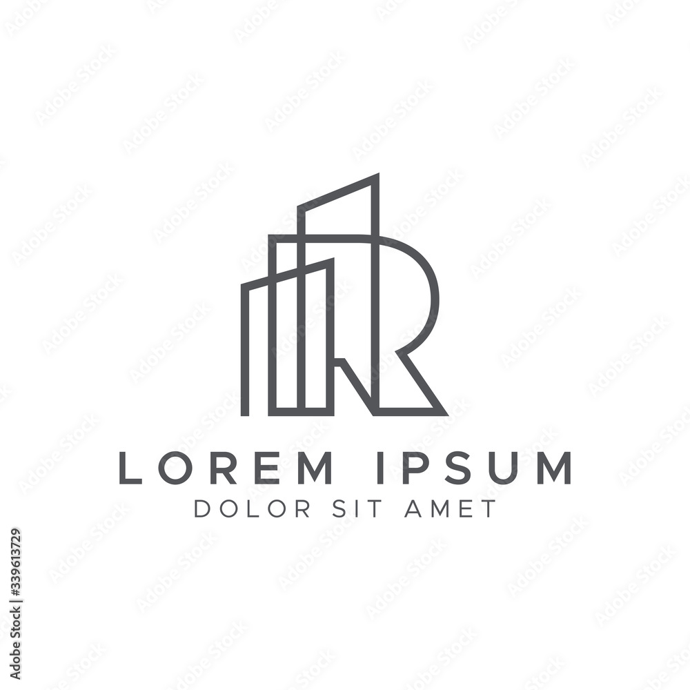 Letter R line building logo vector design template Stock Vector | Adobe ...