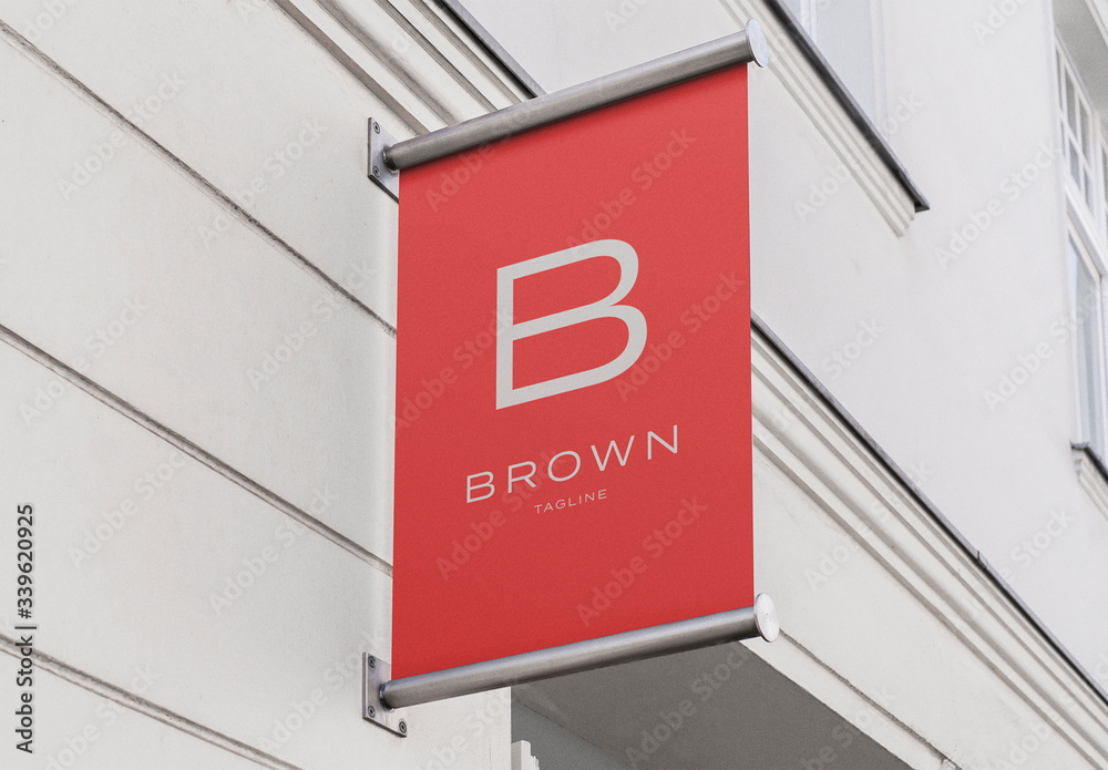 Flag Sign Logo Mockup Wall Mount Stock Template | Adobe Stock