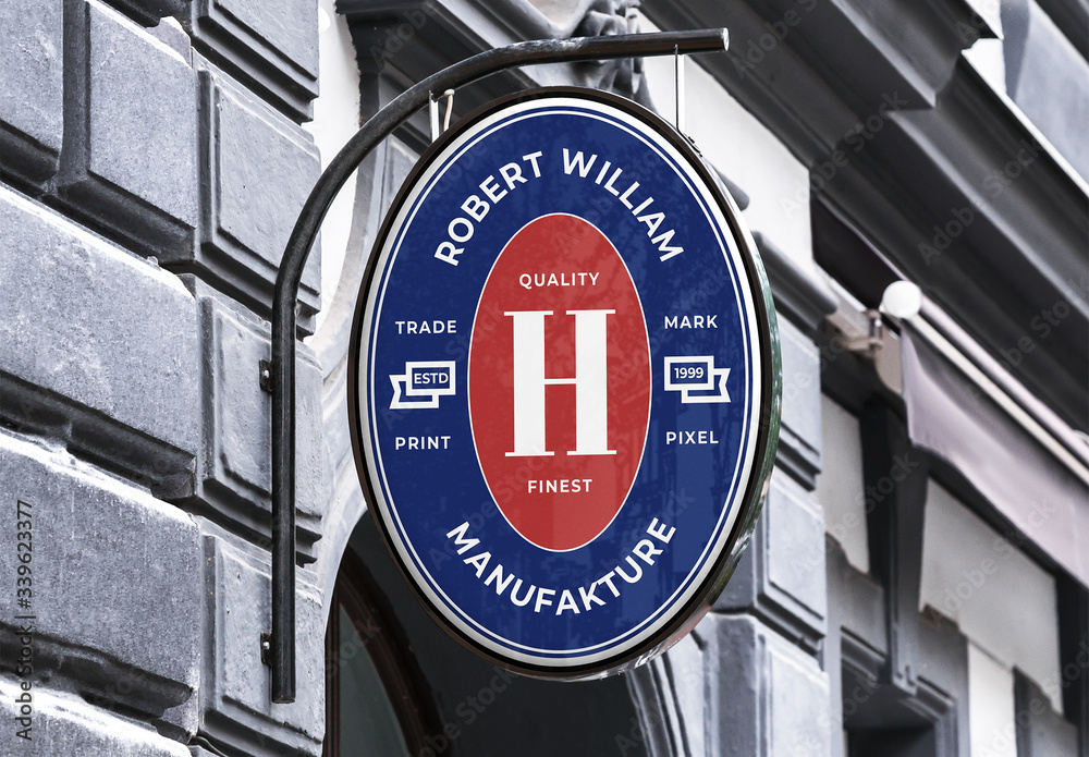 Oval Mounted Outdoor Entrance Sign Logo Mockup Stock Template | Adobe Stock