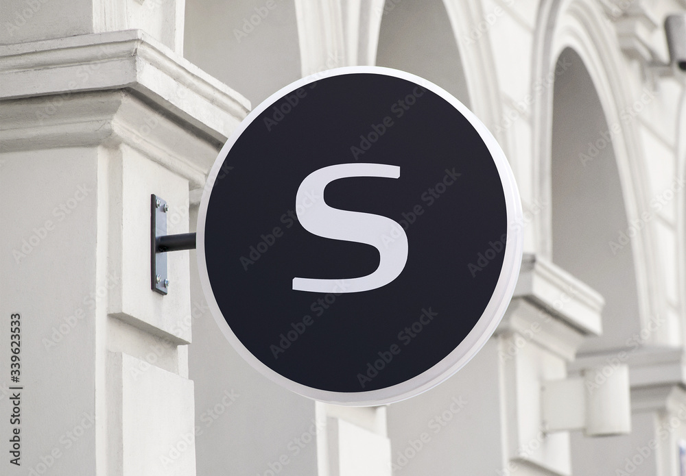 Round Mounted Outdoor Entrance Sign Logo Mockup Stock Template | Adobe ...