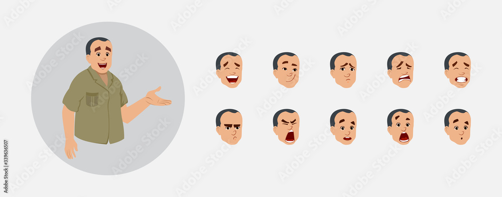office assistant character with various facial emotions and lip sync ...