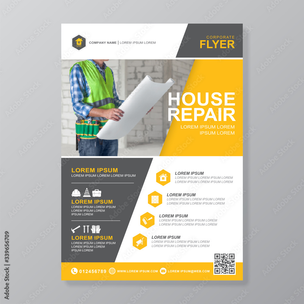 Construction tools cover a4 template for a report and brochure design ...