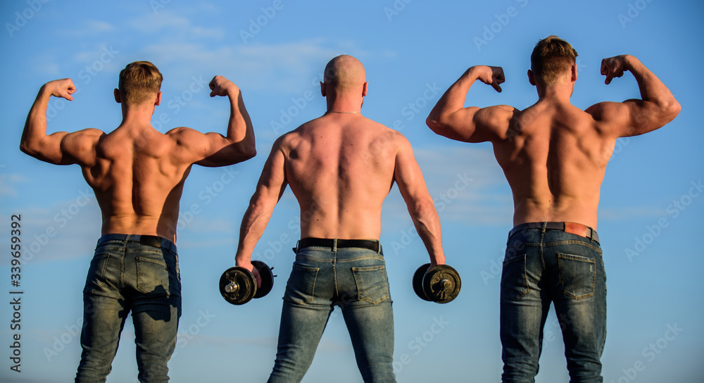 Athletic bodybuilders. Sport concept. Muscular body. Muscular means ...