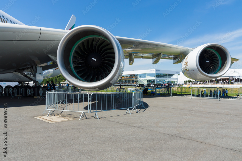 BERLIN, GERMANY - MAY 21, 2014: A turbofan engine Rolls-Royce Trent 900 ...