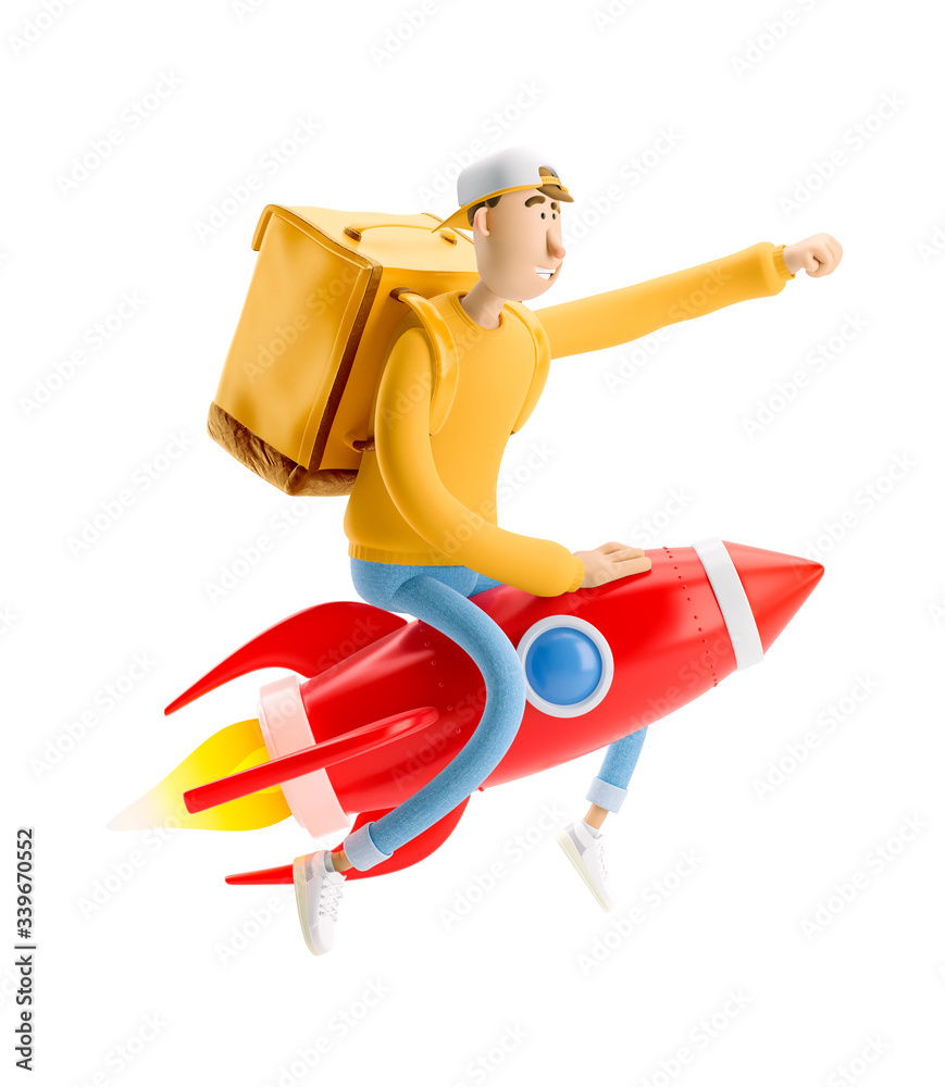 Plakat Express delivery concept. 3d illustration. Cartoon character ...