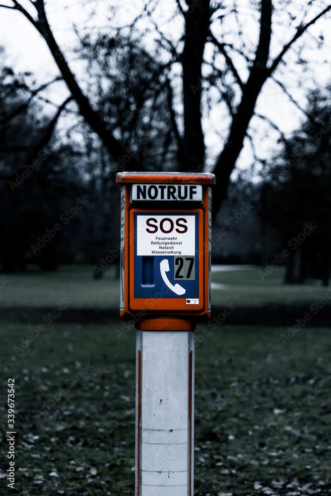 German emergency call point for calling the police, fire brigade or ...