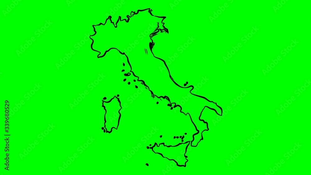Italy drawing outline map green screen isolated Stock ビデオ | Adobe Stock