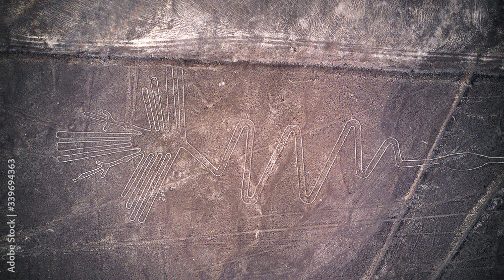 Foto de Aerial top down view on "the Heron" one of the Nazca lines ...