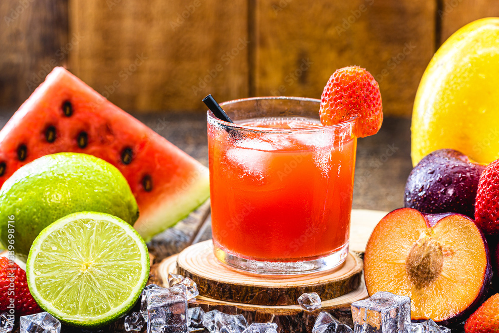 Brazilian caipirinha, typical Brazilian cocktail made with strawberry ...