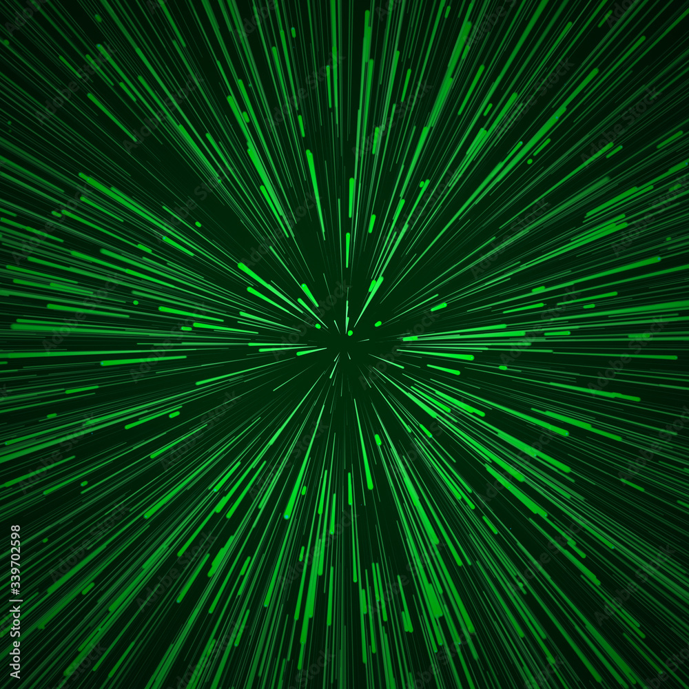 Abstract green circular speed background. Centric motion of star trails ...