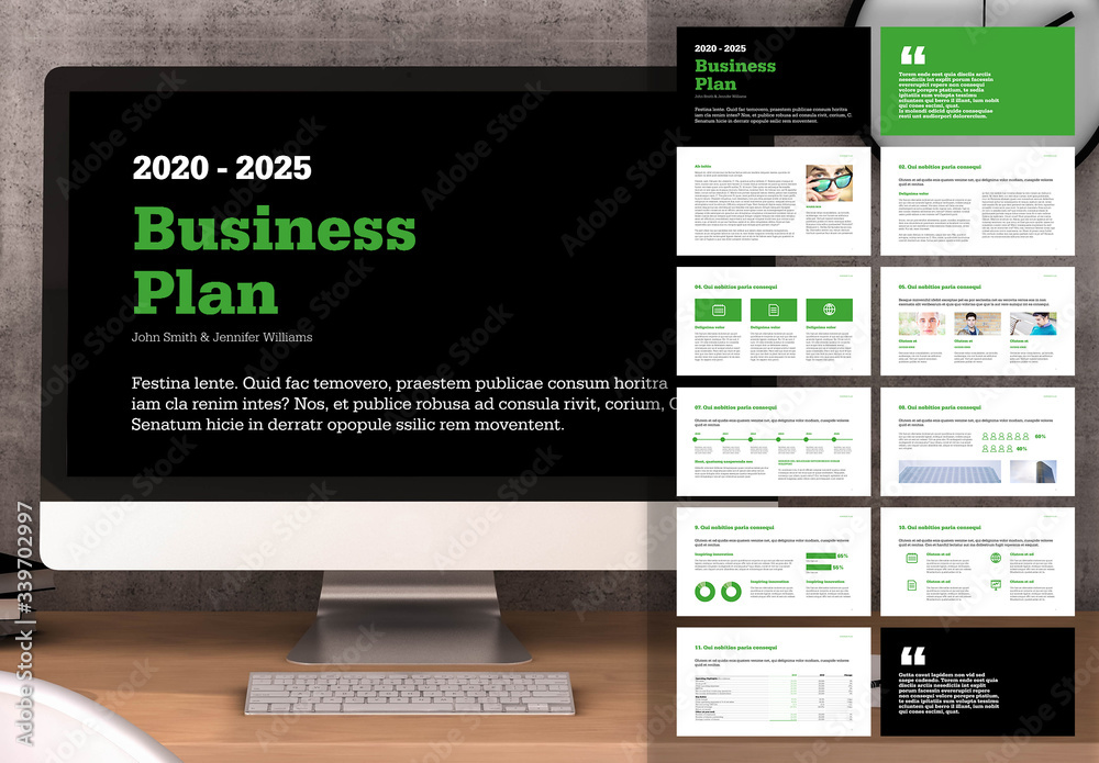 Digital Business Plan Presentation Layout with Black and Green Accents ...