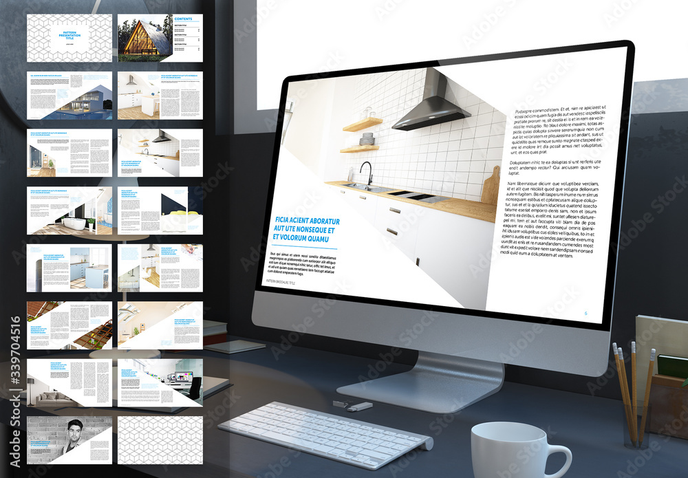 Digital Presentation Layout with Geometric Pattern and Blue Accents ...