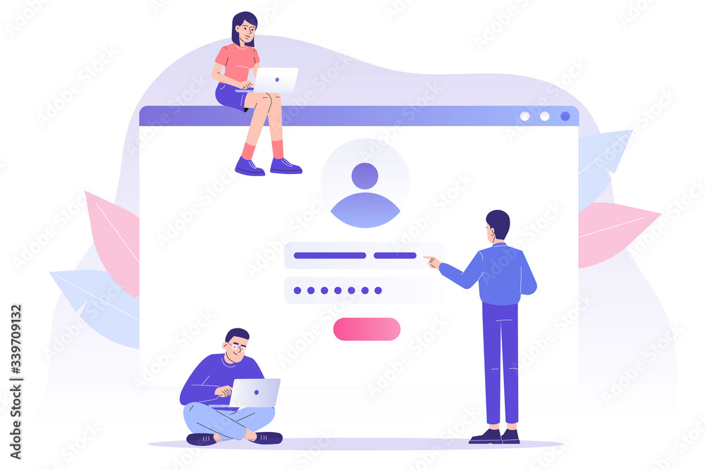 Online registration and sign up concept. Young people signing up or ...