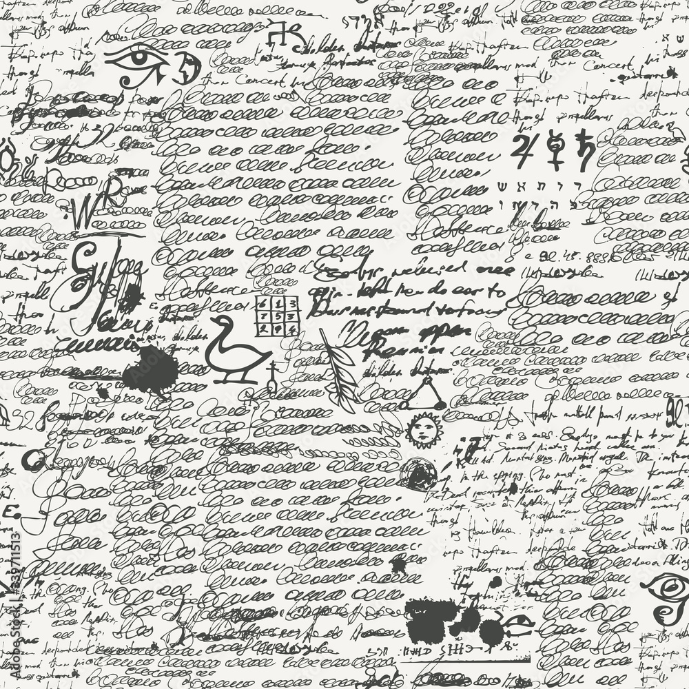 Vector texture, seamless pattern with unreadable handwritten text and ...