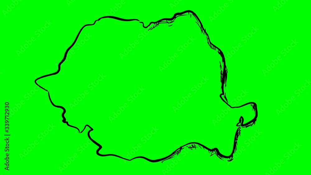 Romania drawing outline map green screen isolated vídeo do Stock ...