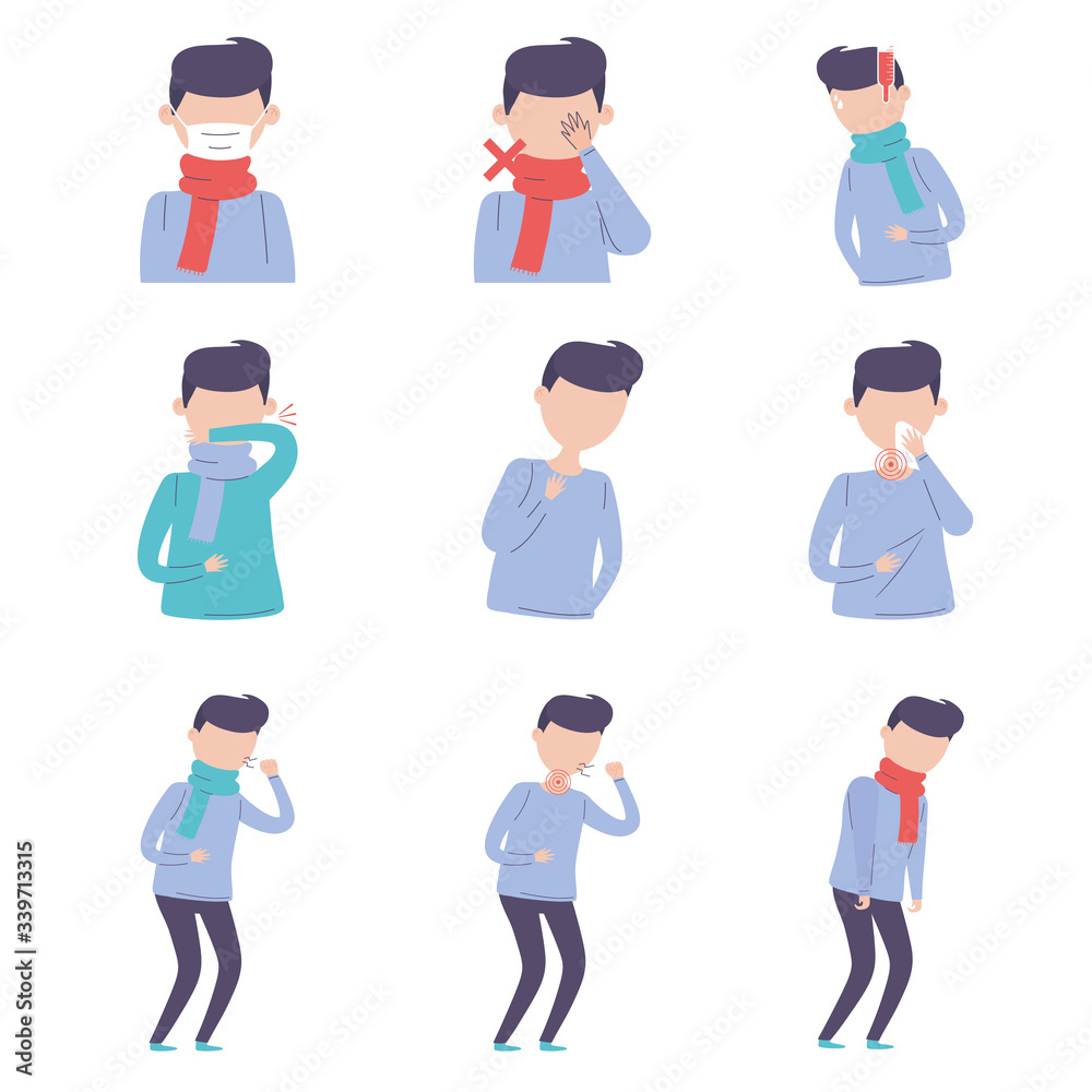 covid 19 pandemic infographic, people differents patient symptoms ...