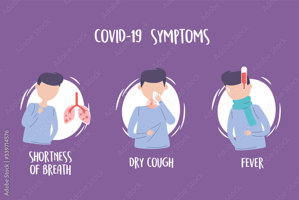 covid 19 pandemic infographic, symptoms fever dry cough and shortness ...