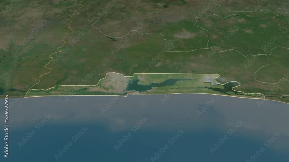 Lagos, state with its capital, zoomed and extruded on the satellite map ...