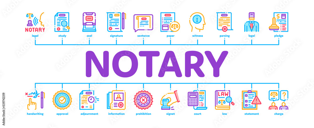 Notary Service Agency Minimal Infographic Web Banner Vector. Agreement ...
