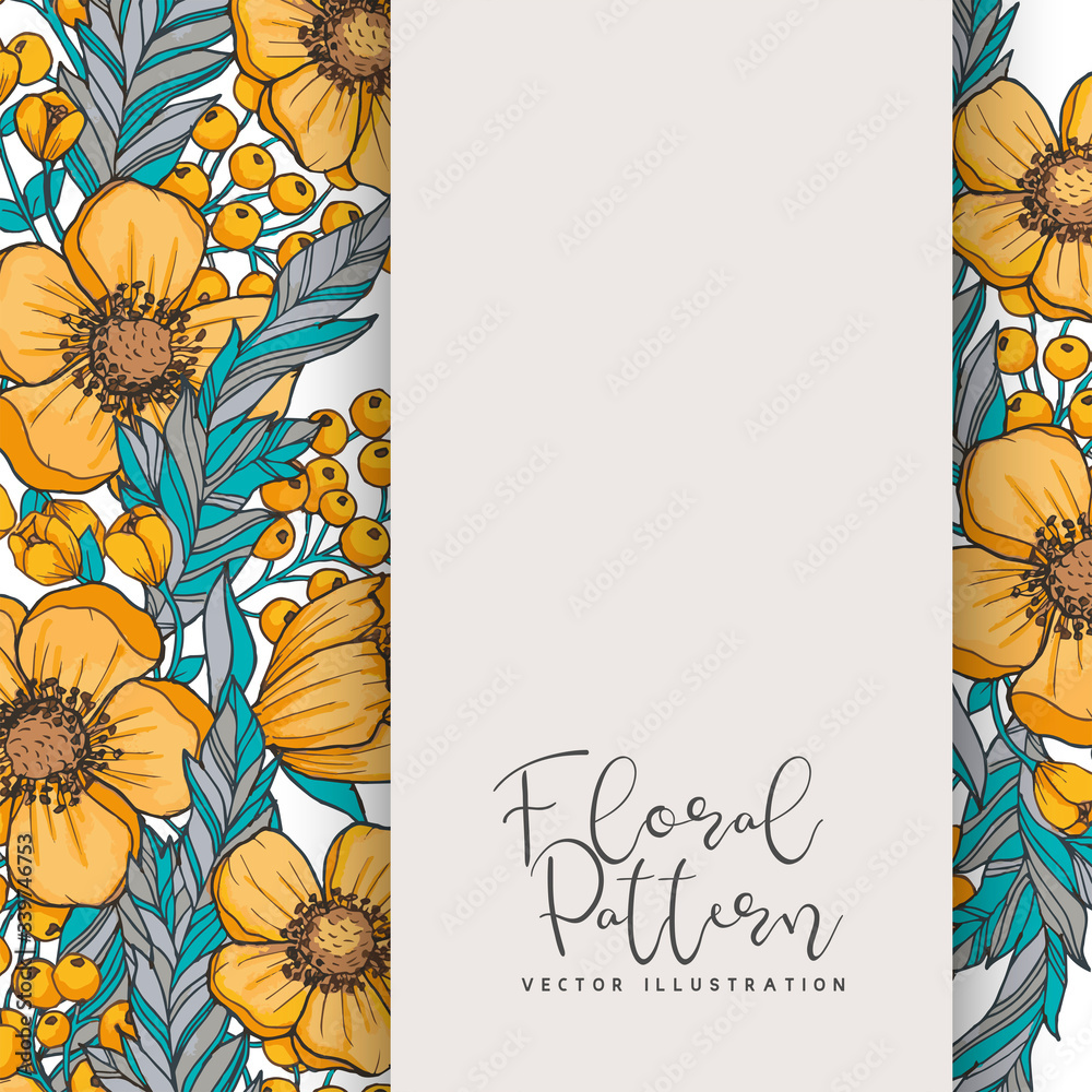 Flower border drawing - yellow frame Stock Vector | Adobe Stock