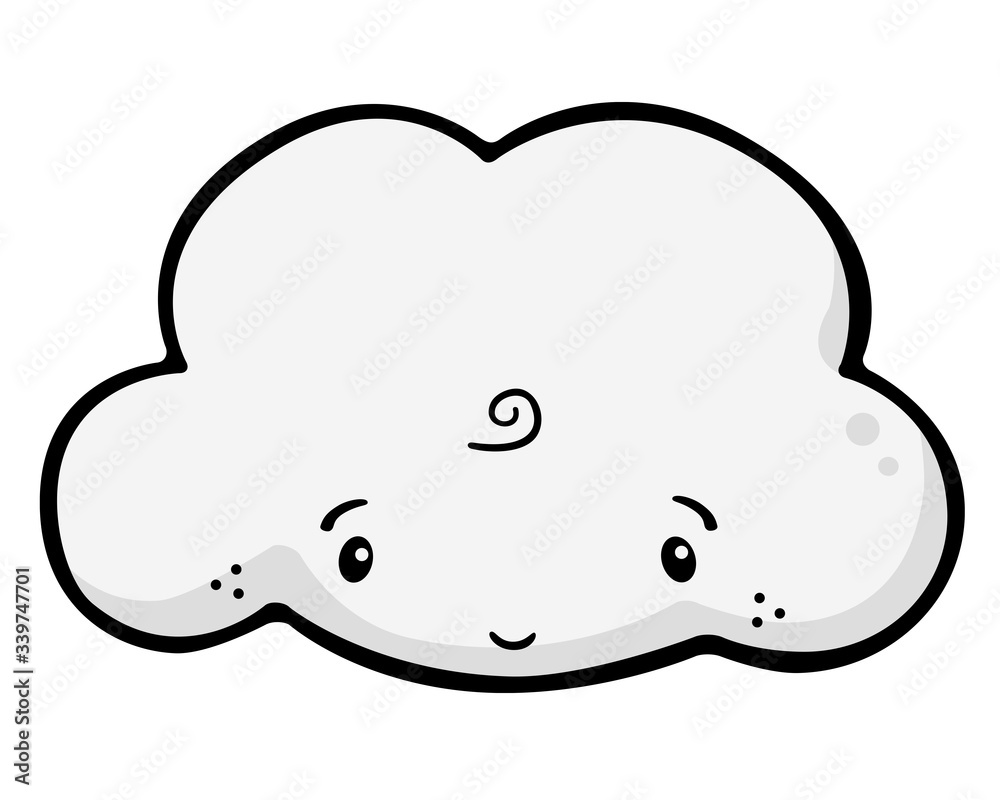 Vector drawing of a cute cloud with facial features isolated on white ...