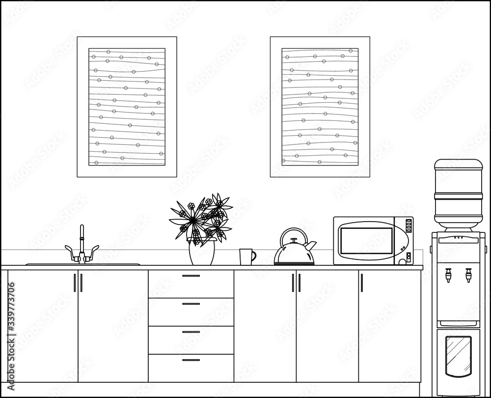 Kitchen and pantry side elevation drawing complete with cabinets ...