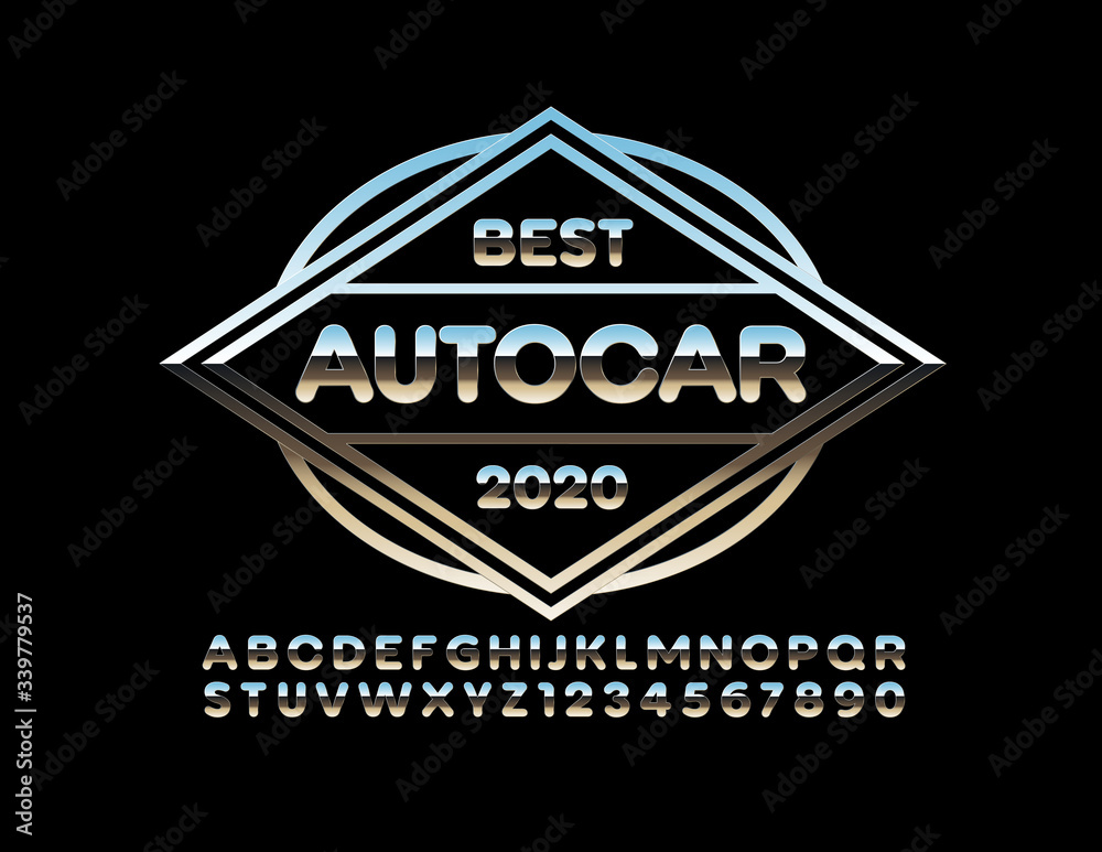 Vector metallic Emblem Best Auto 2020. Rreflective Silver Font. Unique ...