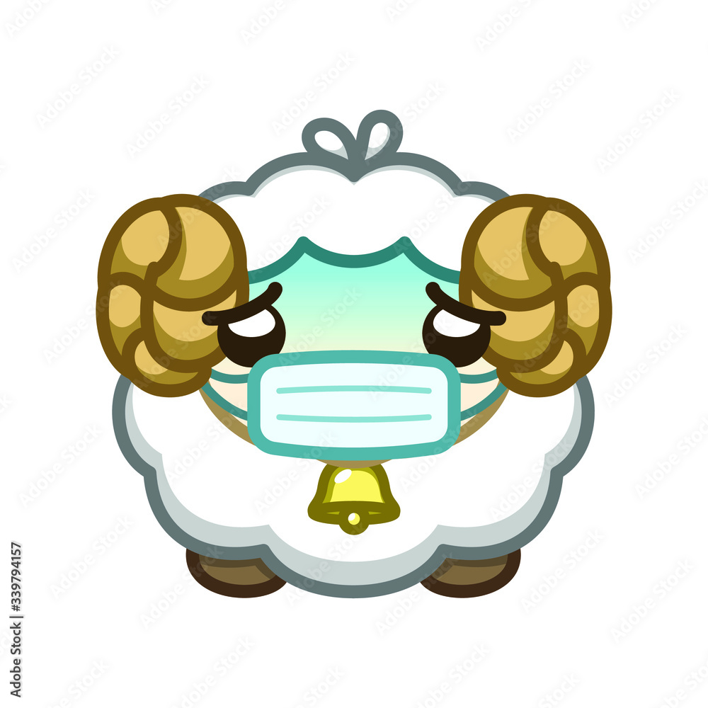 Sick sheep with cough, cold, fever wearing a face mask cute cartoon ...