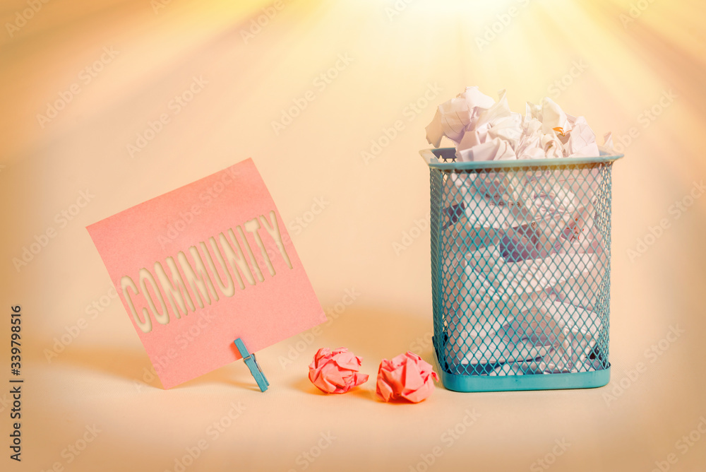 Writing note showing Community. Business concept for group of showing ...