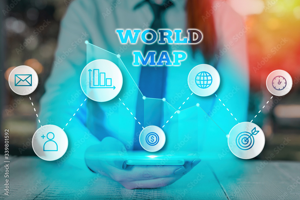 Conceptual hand writing showing World Map. Concept meaning a ...